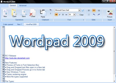 Wordpad 2009 - Wordpad with the Ribbon interface